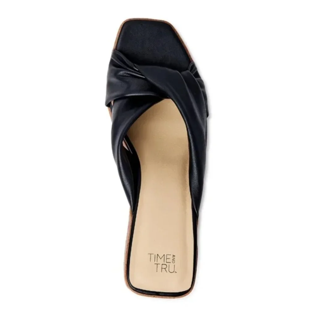 Time and Tru | Shoes | Time And Tru Cork Wedge Sandals Black Knot Strap ...